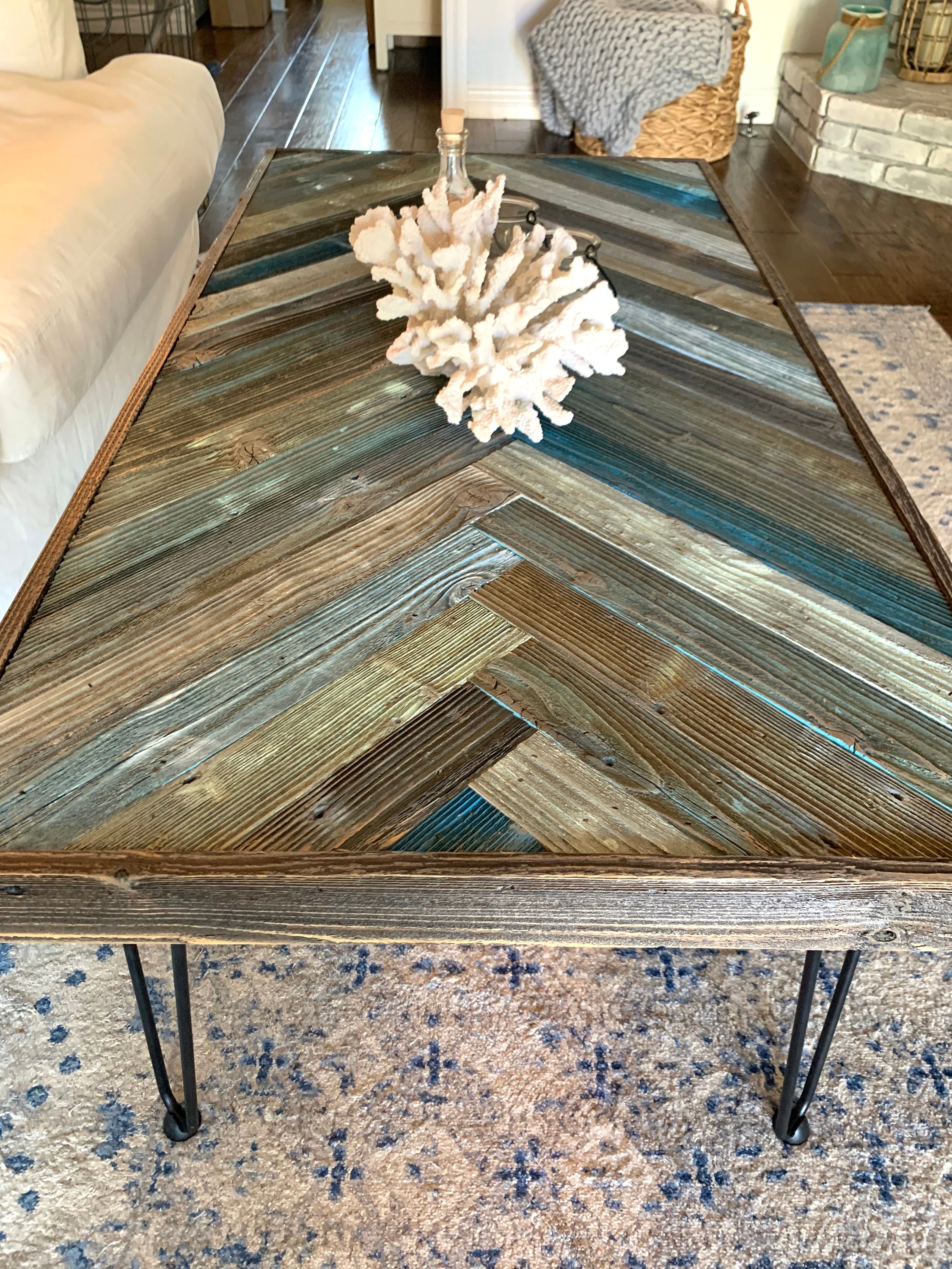 One Coffee Table With Blue, White and Distressed Wood Color - Etsy