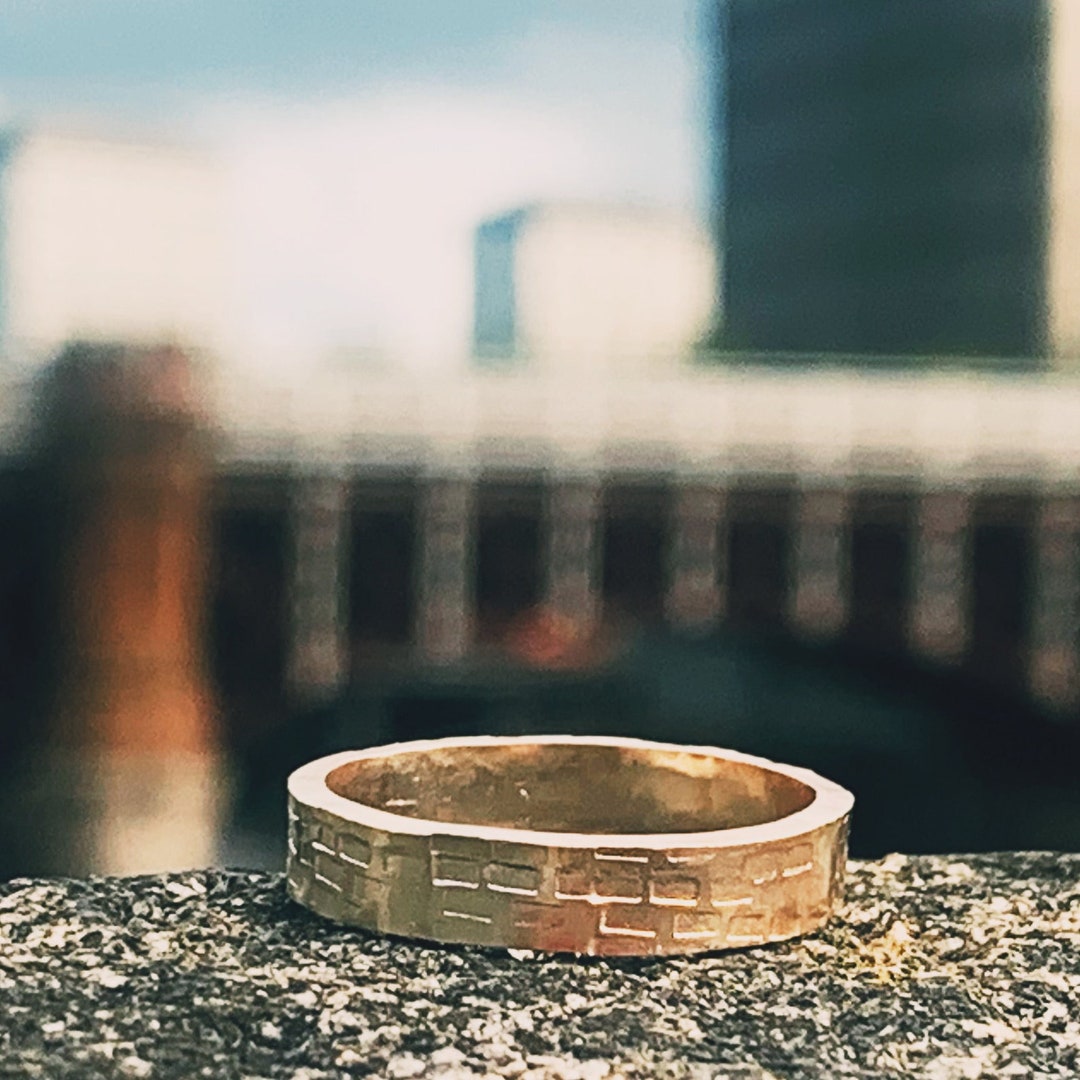 Solid 9 Carat Gold Band, Brick Urban Design Band - Etsy