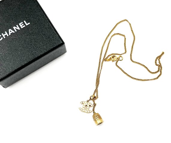 Chanel Gold Plated CC Opal Crystal Thimble Dangle Pen… - Gem
