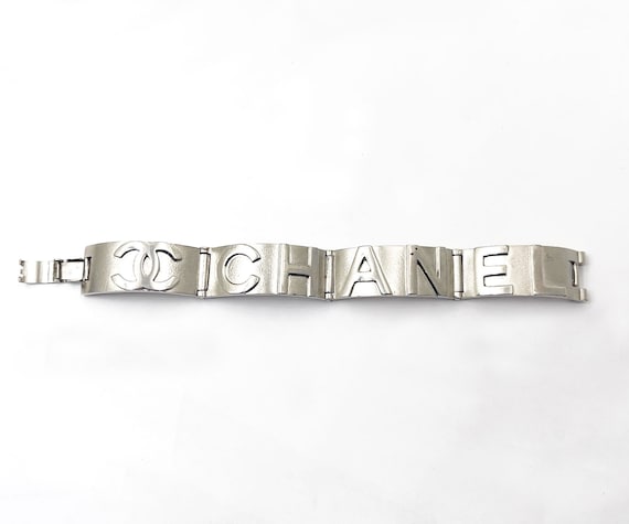 Chanel Rare Silver CC Letter Cuff Link Bracelet - Gem