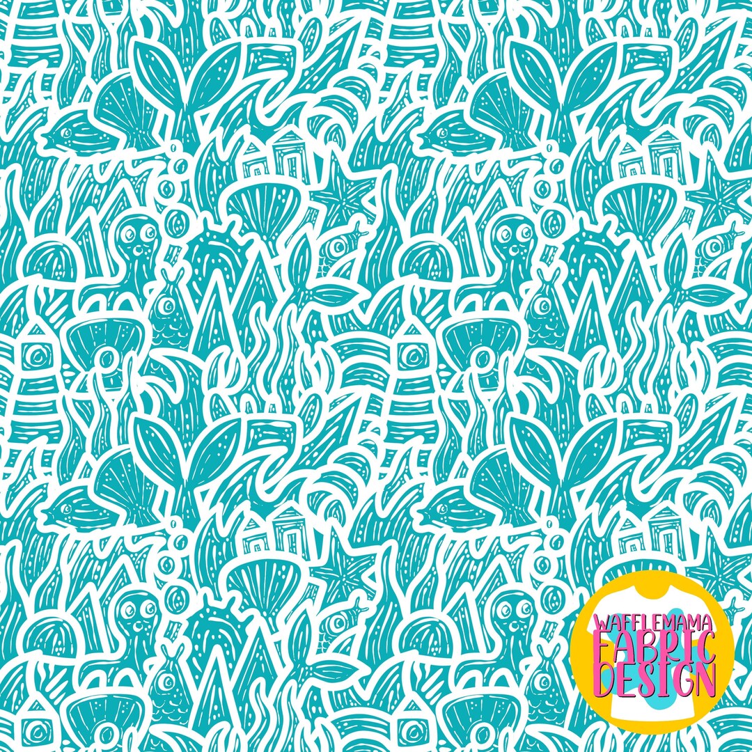 Beach Life Doodle, Seamless Pattern in 5 Colourways, Digital File for ...