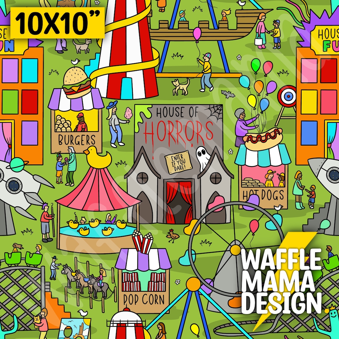 Non Exclusive Set of 5 Funfair Seamless Pattern - 5 Colourways, Digital ...