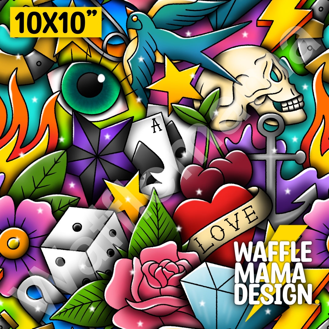 Non Exclusive - TATTOO Chaos -seamless Pattern, Digital File Repeat ...