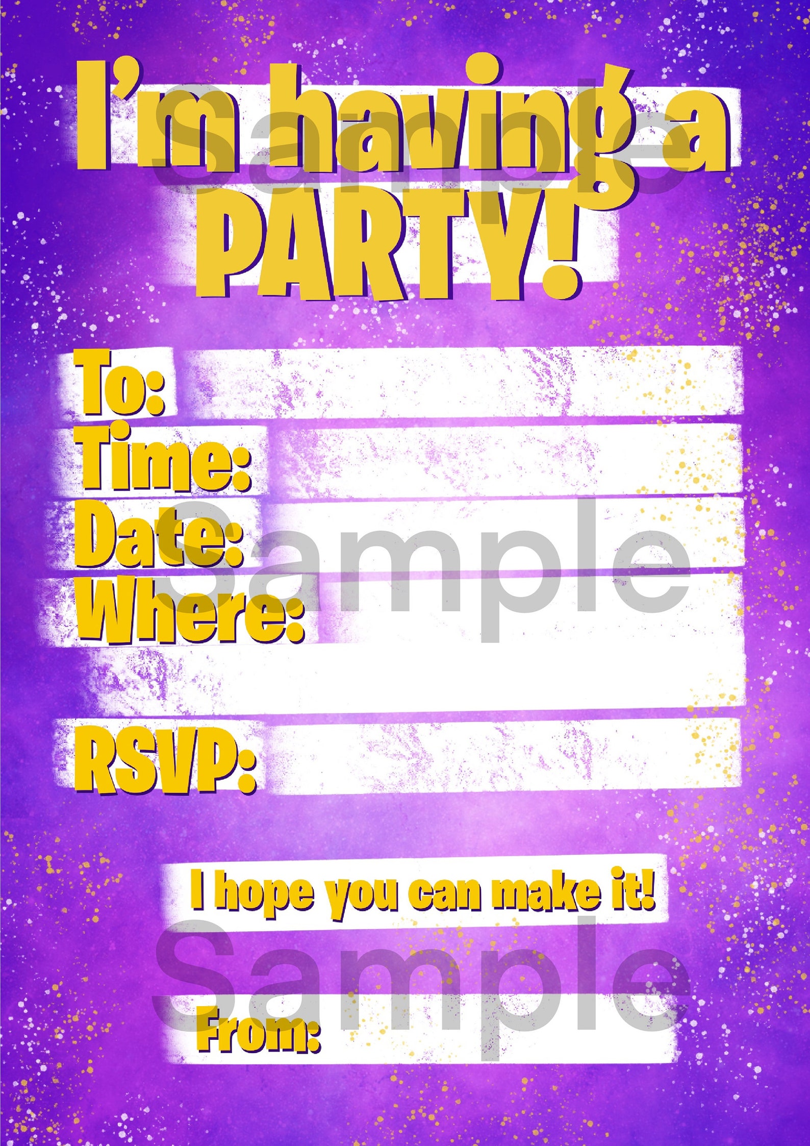 Simple ‘purple Party’ Invite for Instant Download, Party Invite Uk ...