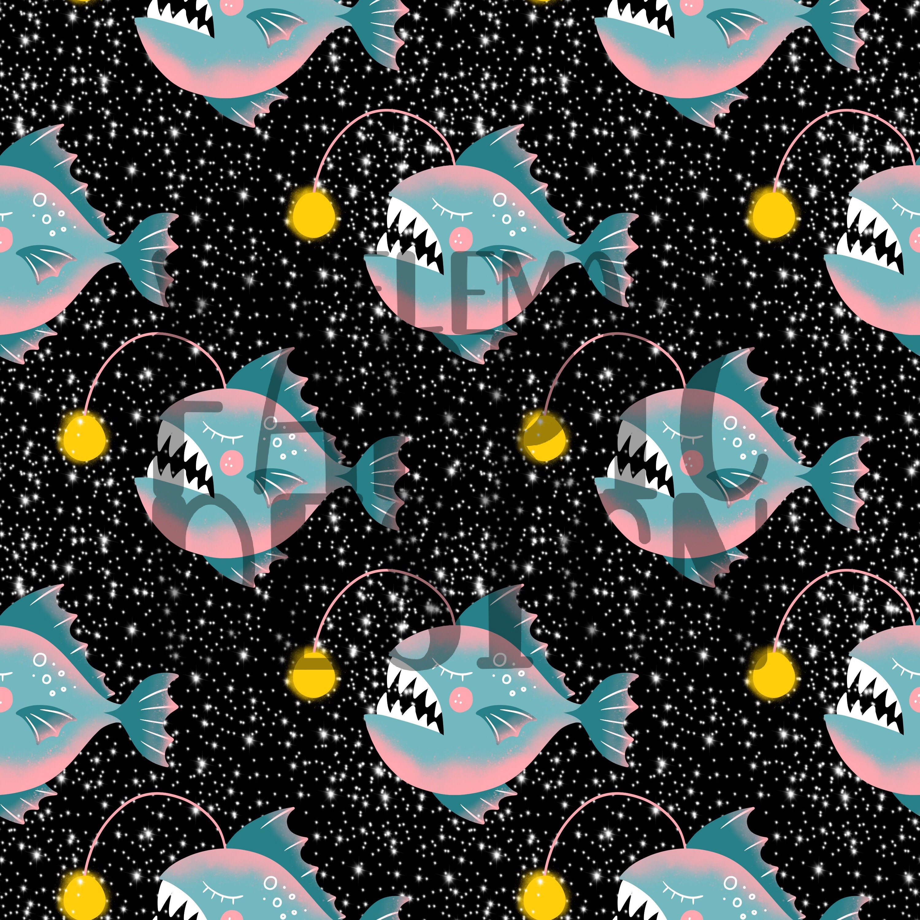 Angler Fish Seamless Pattern in 4 Colourways Digital File - Etsy UK