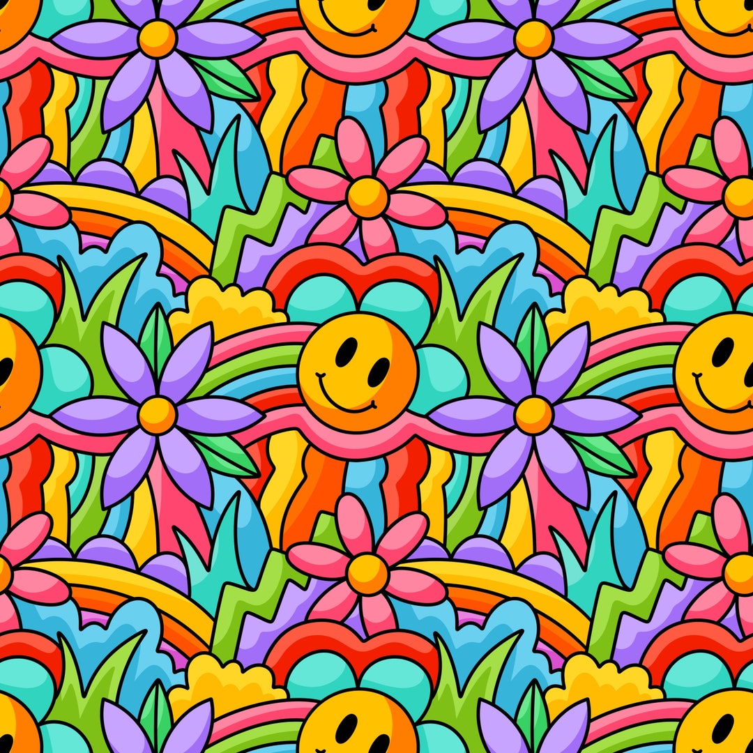 Non Exclusive - Smiley Doodle -seamless Pattern, Digital File for ...
