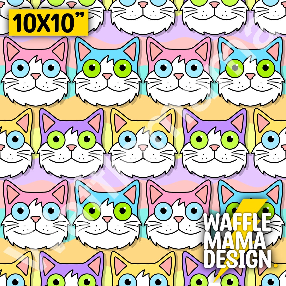 Non Exclusive - Set of 2 Rainbow Cats -seamless Pattern, Digital File ...