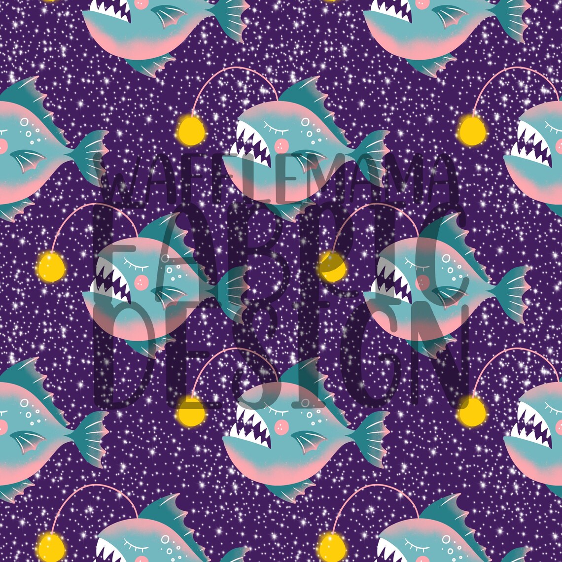 Angler Fish Seamless Pattern in 4 Colourways Digital File - Etsy UK