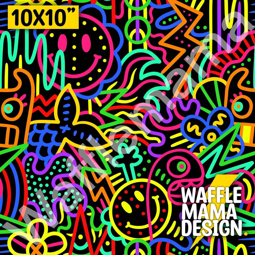 Non Exclusive - Neon Doodle -seamless Pattern, Digital File for Repeat ...