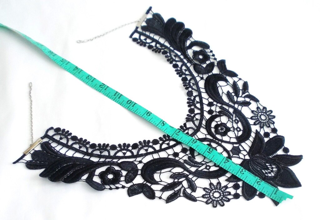 Black Victorian Bib Necklace French Lace Statement Lace Bib Necklace ...