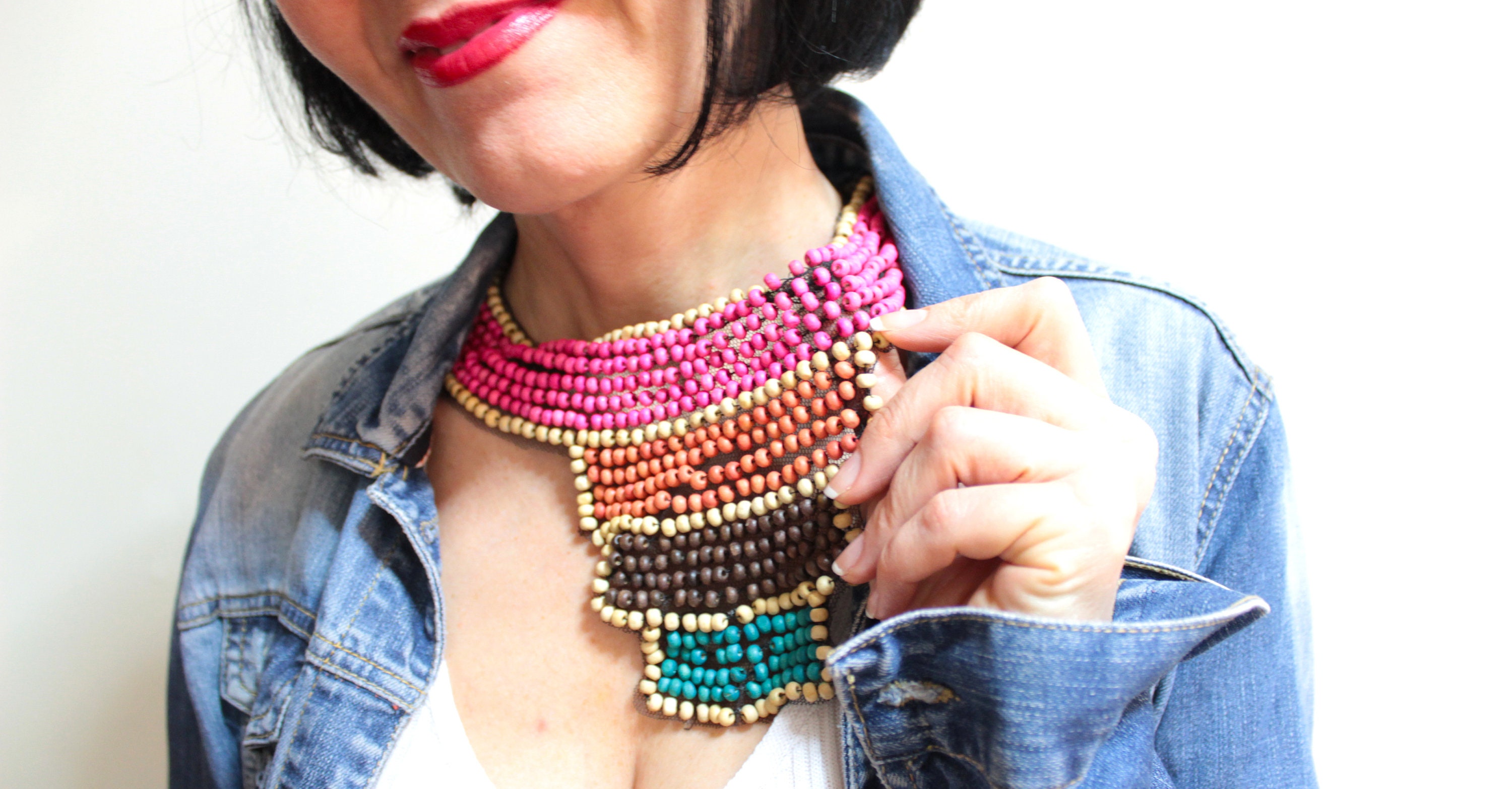 Bib Statement Necklace Embroidered Bib Necklace Statement - Etsy