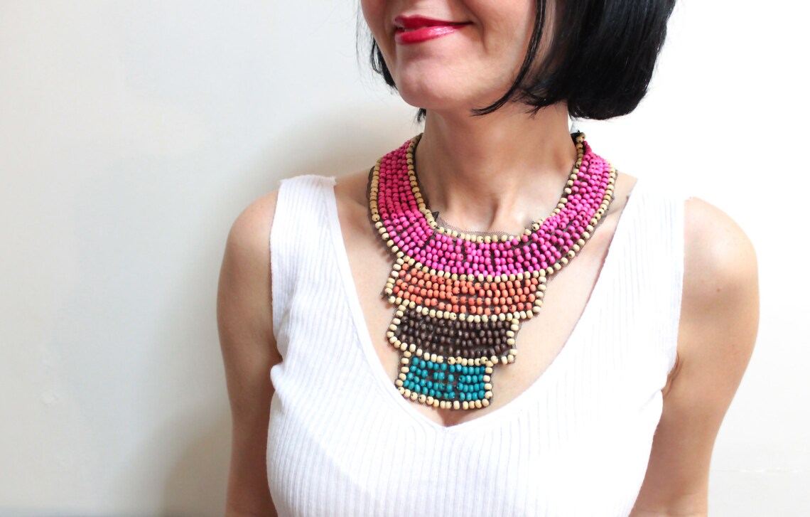 Bib Statement Necklace Embroidered Bib Necklace Statement - Etsy