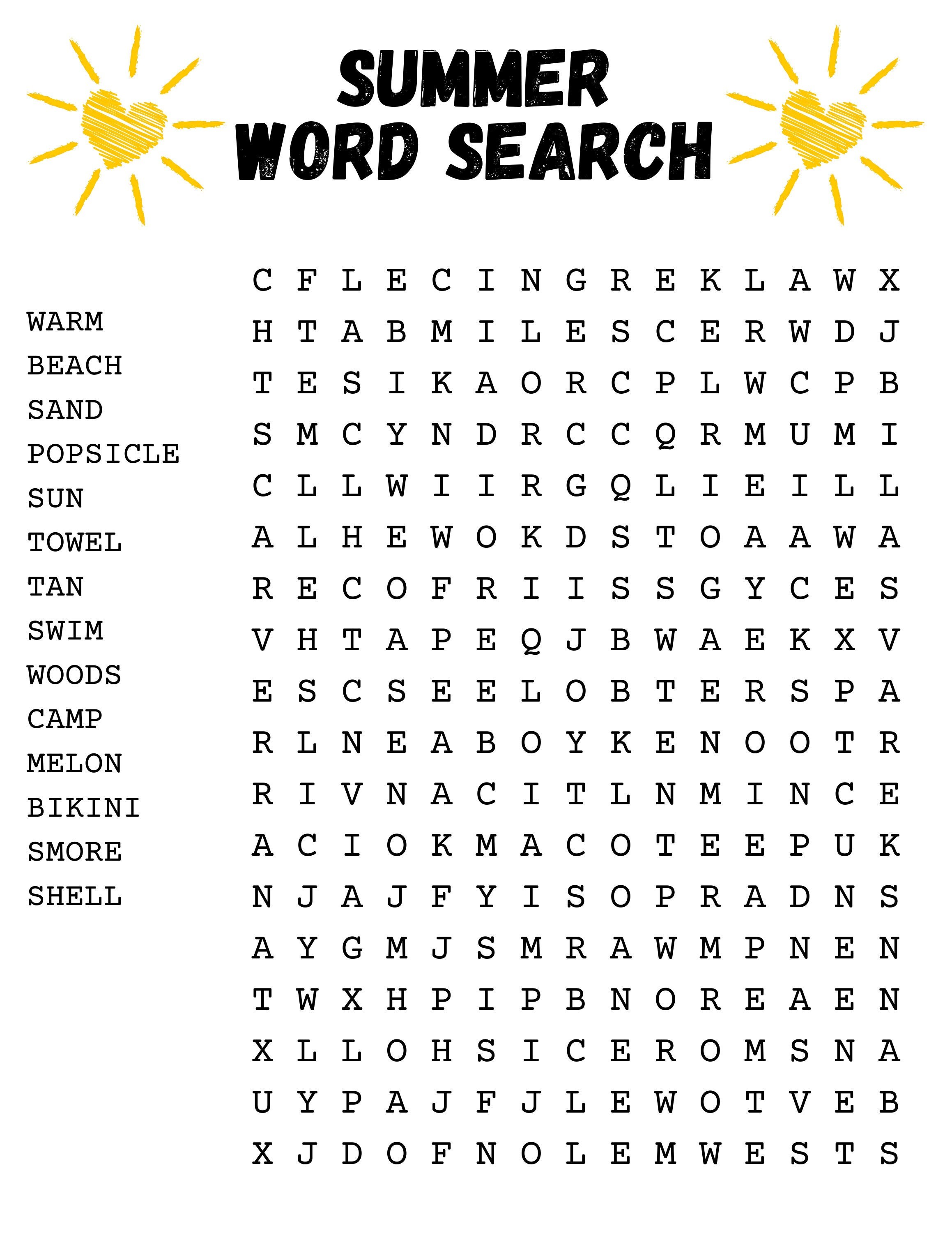 Summer Theme Word Search