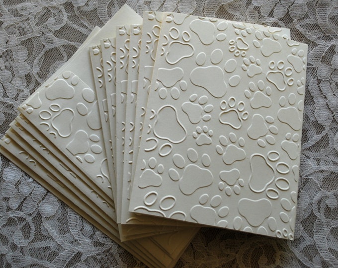 Handmade Greeting Cards: Set of 6 Paw Print Cards, Embossed Paw Prints ...