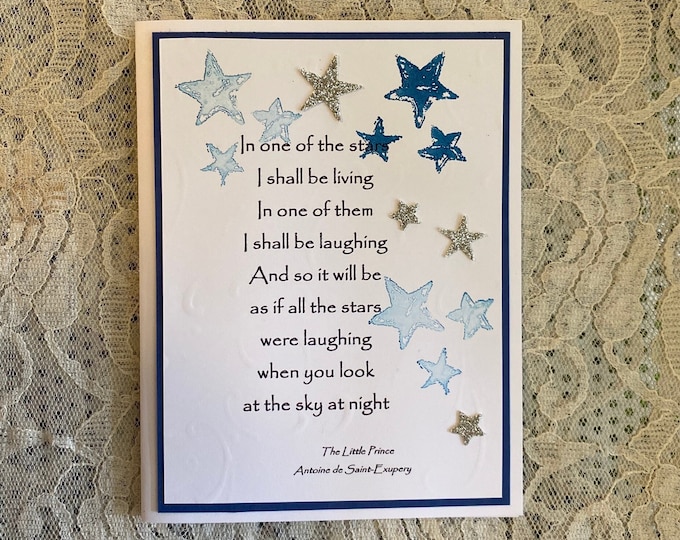 Greeting Card Handmade; the Little Prince, Card With Stars, Blue and ...