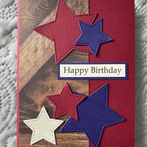 Handmade Card With Stars, HAPPY BIRTHDAY, Red, White and Blue Masculine ...