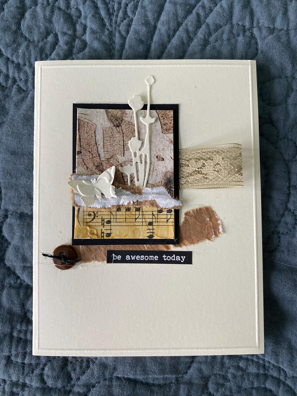 A Set of 4 Multi Media Art Cards Made With Burlap, Lace, Cardboard and ...