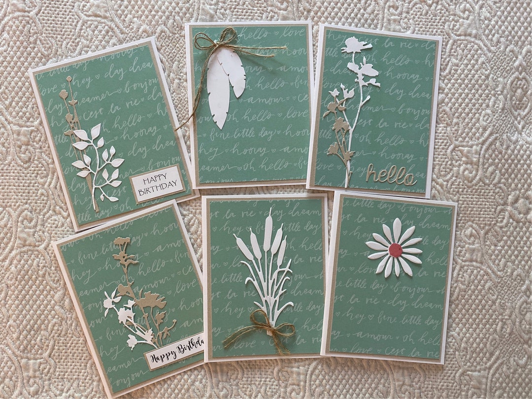 Set of 6 Nature Inspired Cards. Cards With Flowers, Cards With Feathers ...