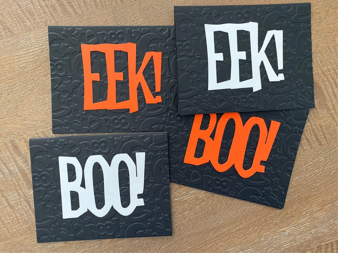 A Set of 4, 6, or 8 Halloween Cards, Black and Orange, EEK!, BOO ...