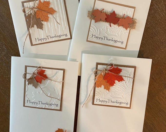 Greeting Cards Handmade; Set of 4 Thanksgiving Cards, Fall Leaves ...