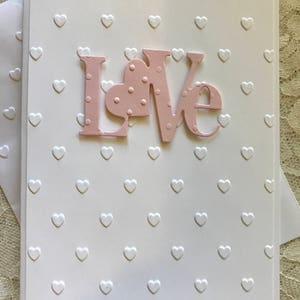 Handmade Greeting Cards; Love Card, Pink and White, Embossed Hearts ...