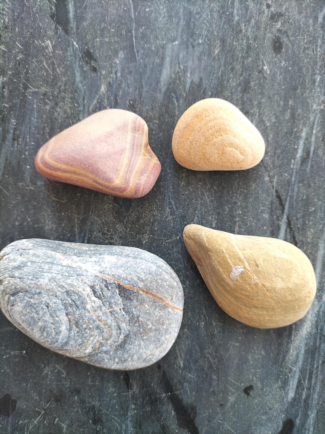 Set of 4 Rare Patterns Beach Stones, Beach Stones, Beach Findings, Sea ...