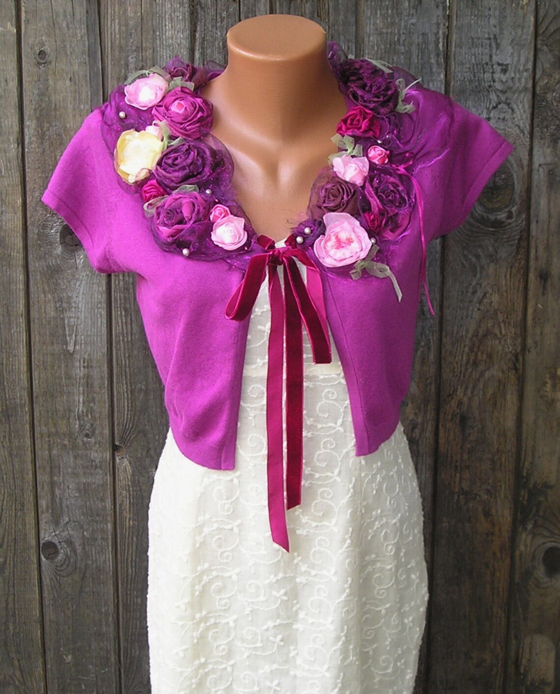 Rose Garden Romantic Cropped Top With Hand Sculpted Fabric Roses, Size ...