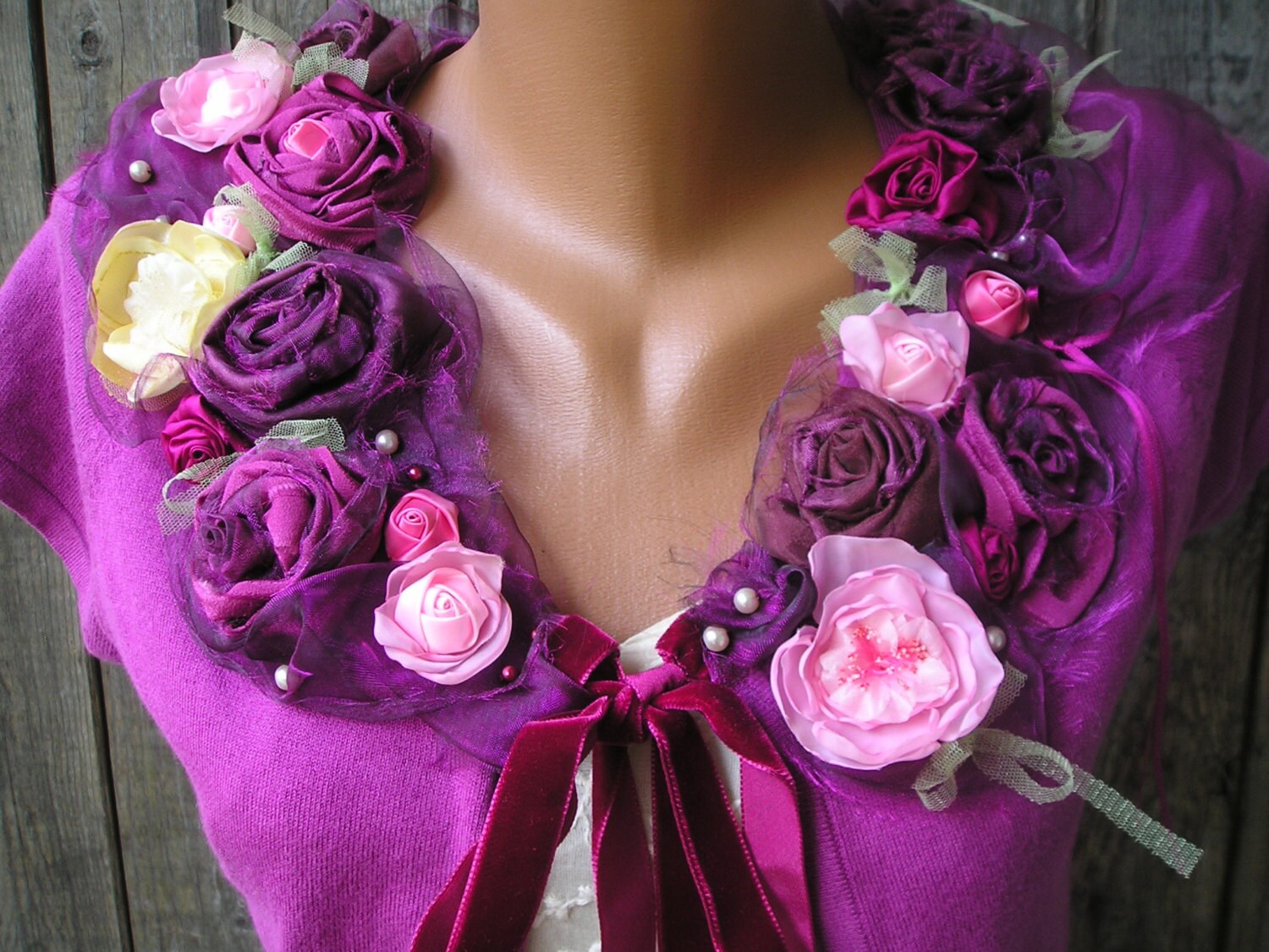 Rose Garden Romantic Cropped Top With Hand Sculpted Fabric Roses, Size ...