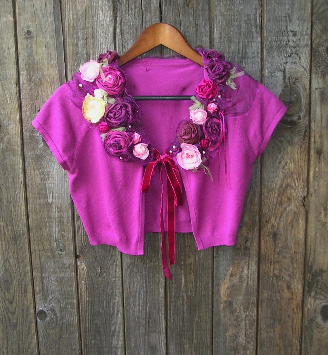 Rose Garden Romantic Cropped Top With Hand Sculpted Fabric Roses, Size ...