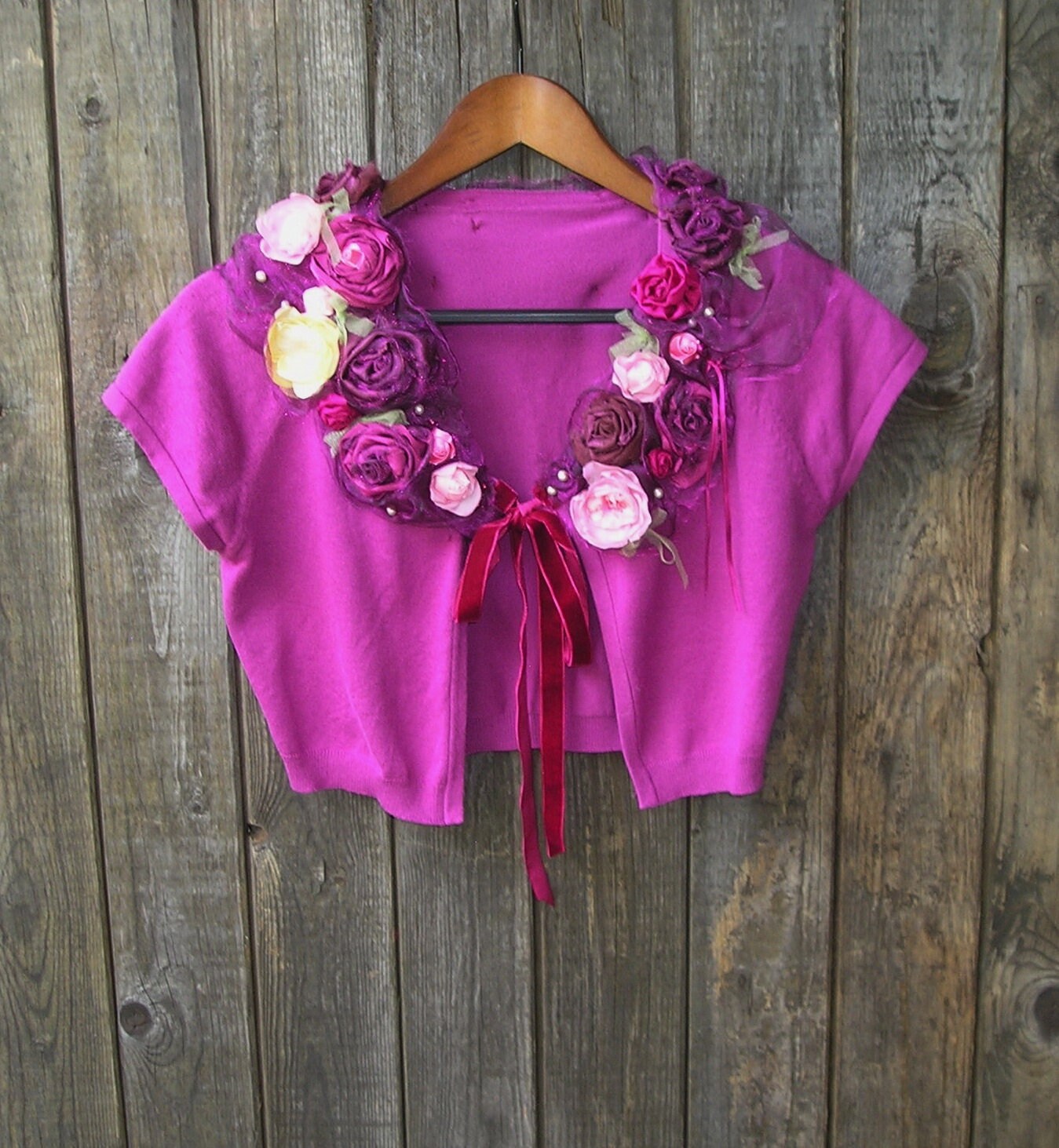 Rose Garden Romantic Cropped Top With Hand Sculpted Fabric Roses, Size ...