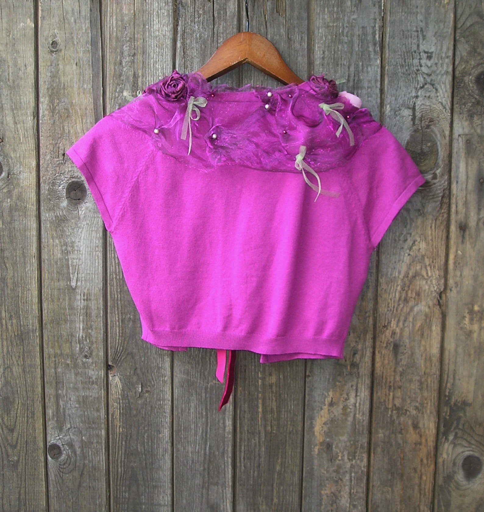 Rose Garden Romantic Cropped Top With Hand Sculpted Fabric Roses, Size ...