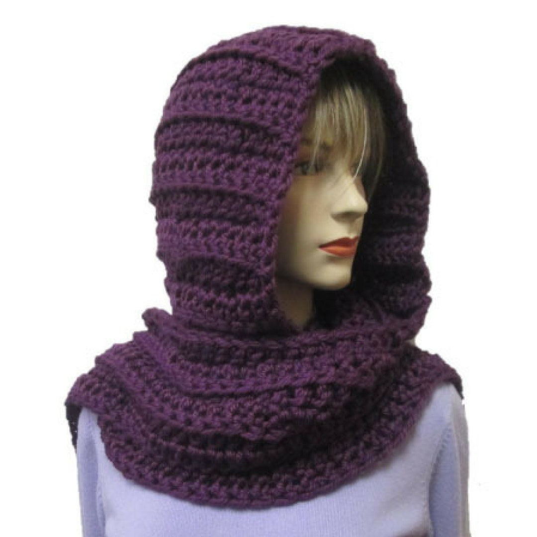 Purple Hat Scarf Crochet With Chunky Acrylic Yarn - Etsy