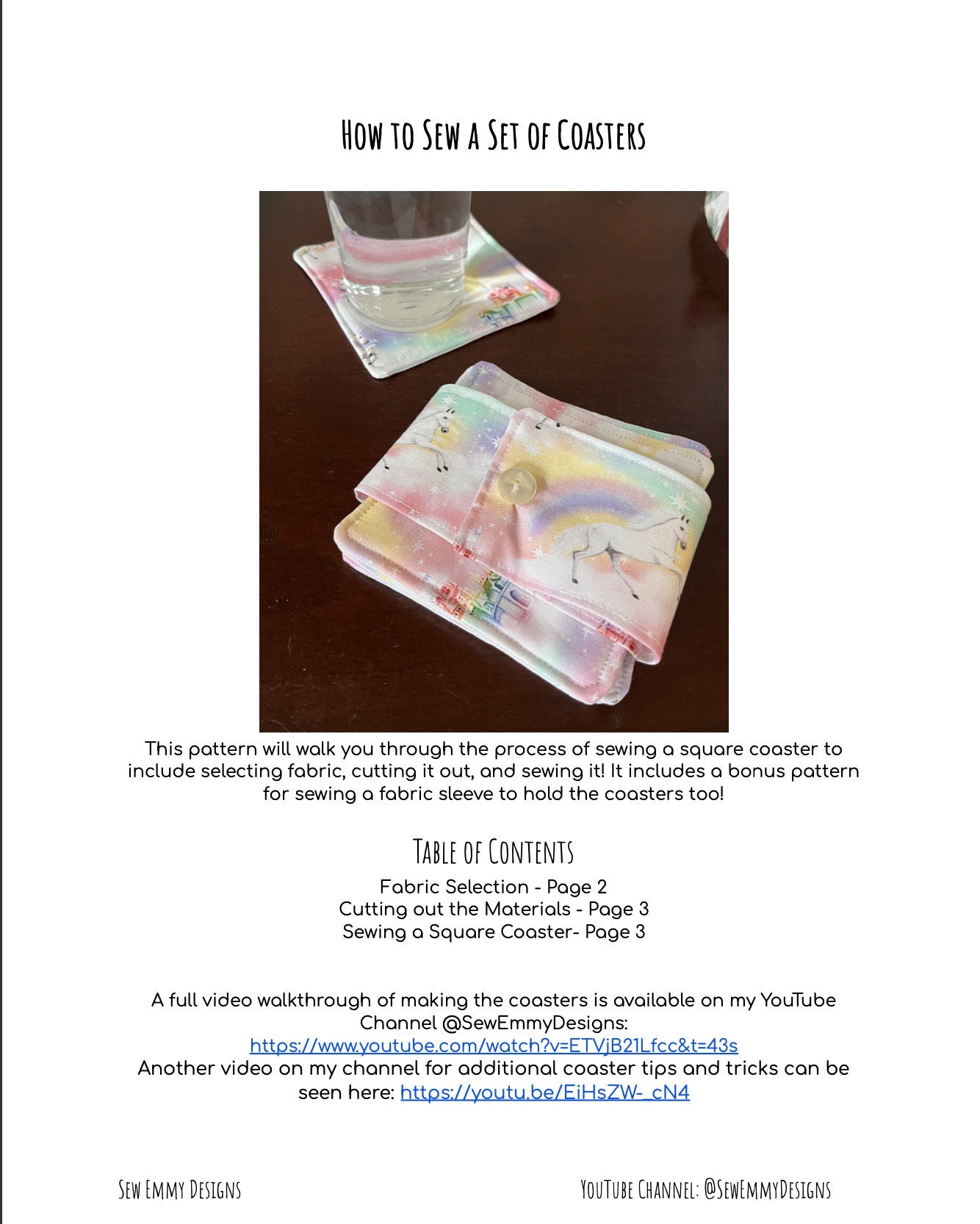 How to Sew a Set of Coasters PDF Pattern | PDF Sew a Square Coaster ...