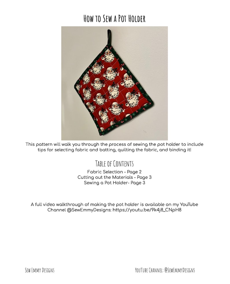 How to Sew a Pot Holder PDF Pattern | PDF Sewing a Pot Holder Guide ...