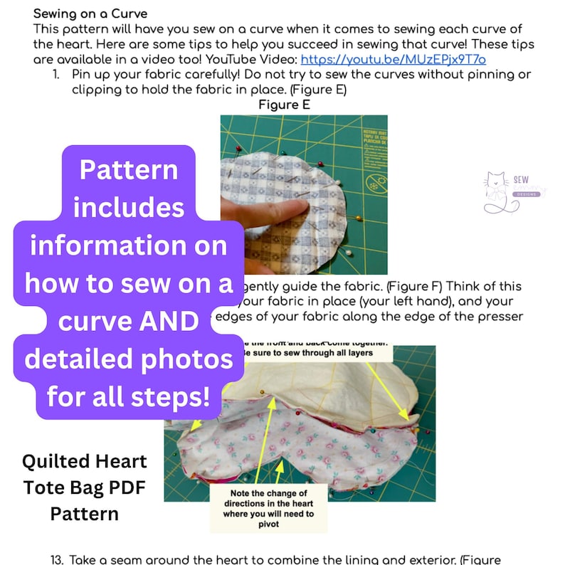How to Sew a Heart Tote Bag PDF Pattern | PDF Quilted Heart Tote Bag ...