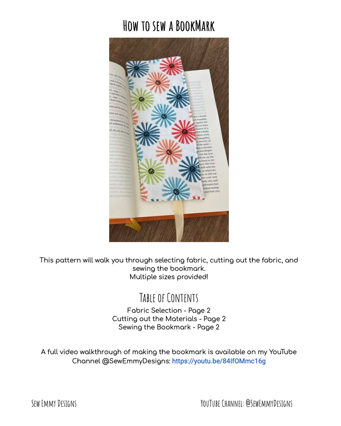 How to Sew a Fabric Bookmark PDF Pattern | PDF Sewing a Bookmark Guide ...