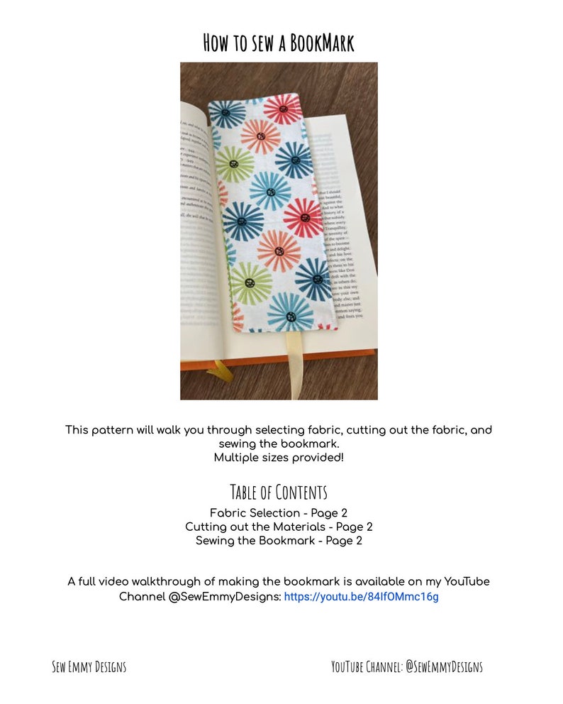 How to Sew a Fabric Bookmark PDF Pattern PDF Sewing a Bookmark Guide ...