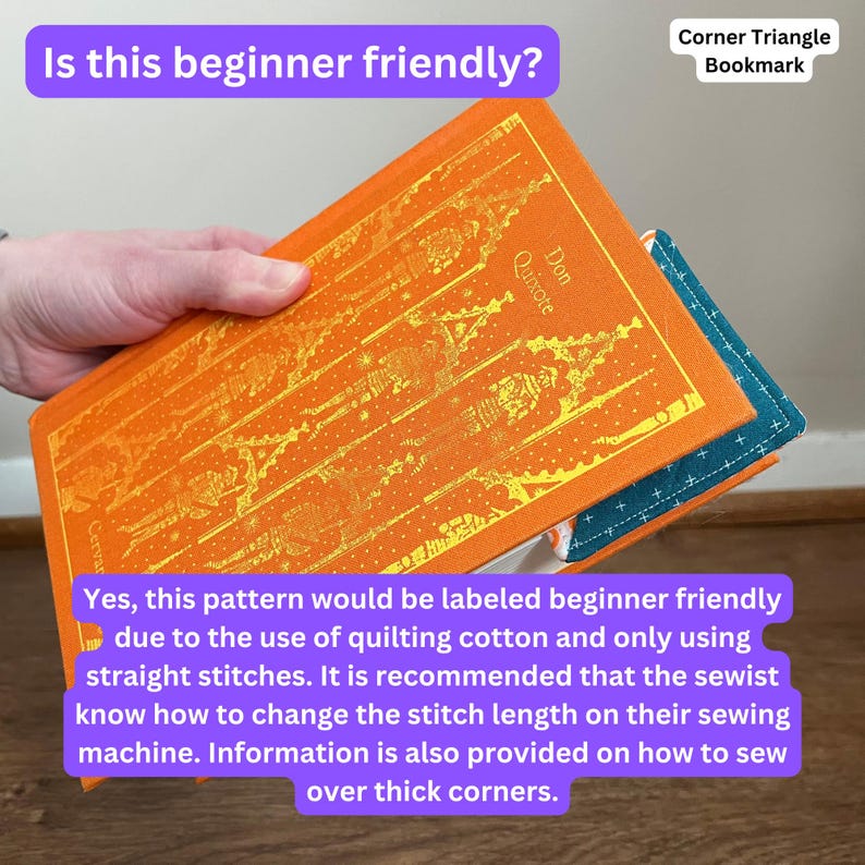 How to Sew a Corner Fabric Bookmark PDF Pattern | PDF Sewing a Corner ...