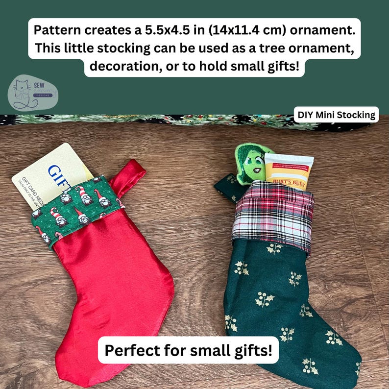 How to Sew a Mini Stocking PDF Pattern | PDF Sewing a Mini Stocking ...