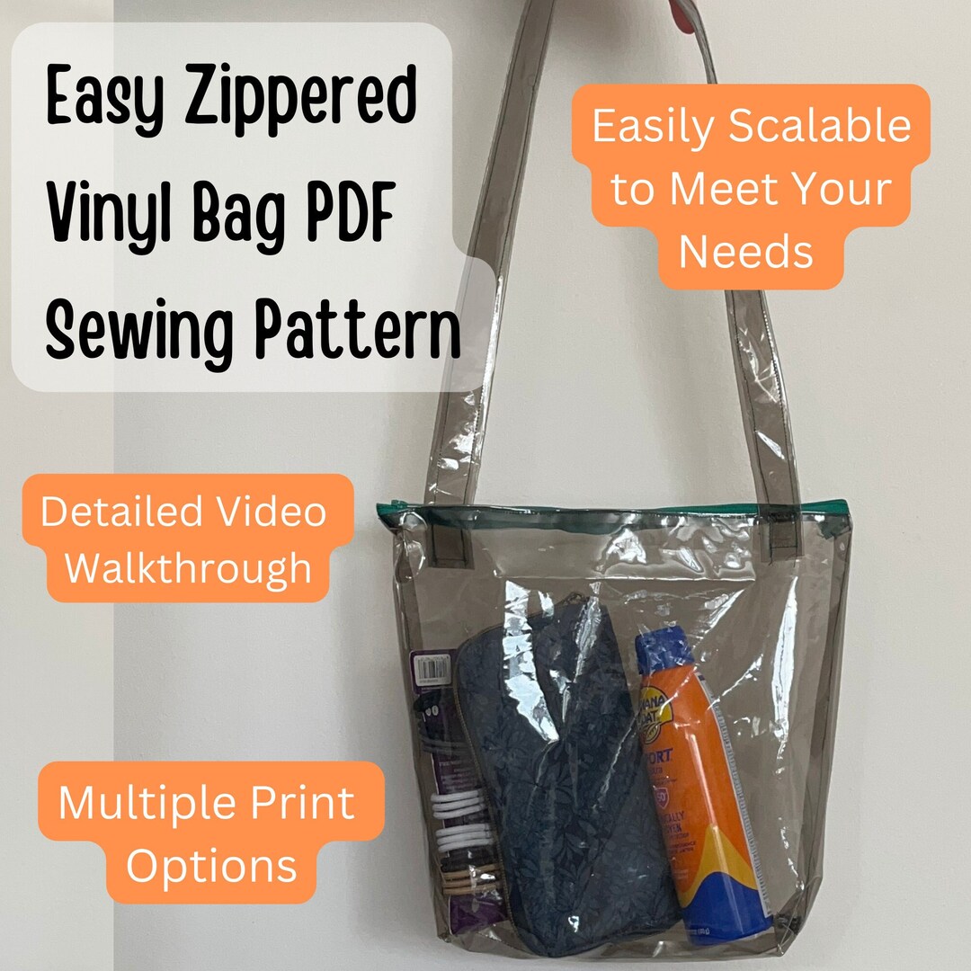 How to Sew a Zippered Vinyl Bag PDF Pattern PDF Sewing a Beach Bag Stadium Bag Sewing Guide ...
