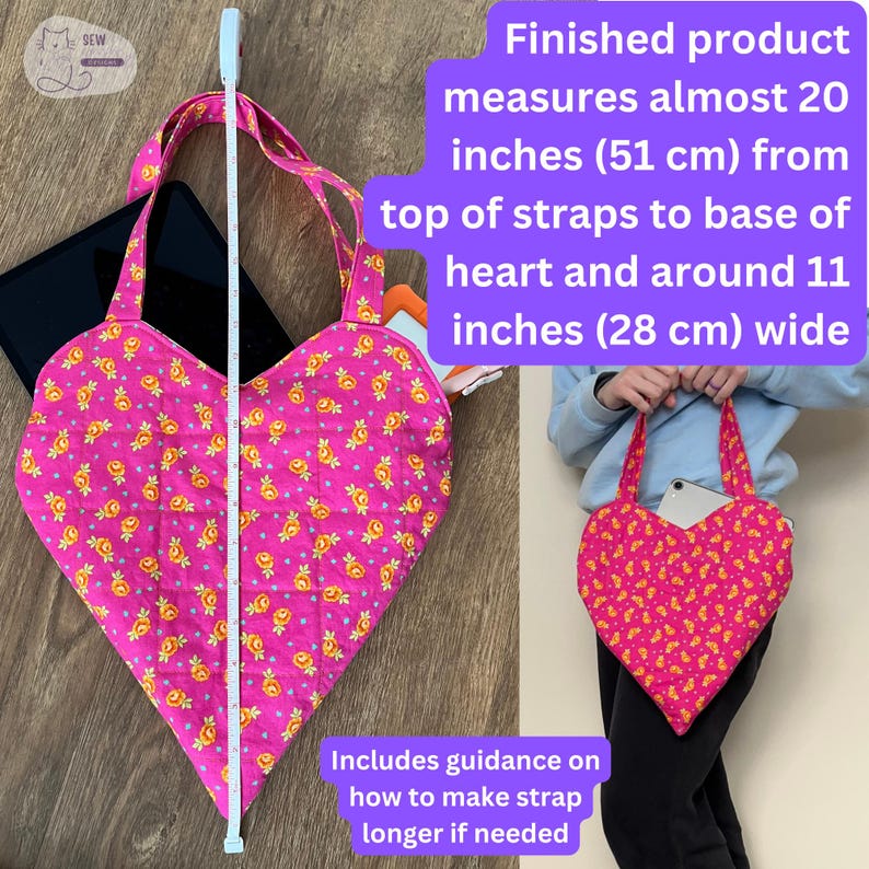 How to Sew a Heart Tote Bag PDF Pattern | PDF Quilted Heart Tote Bag ...