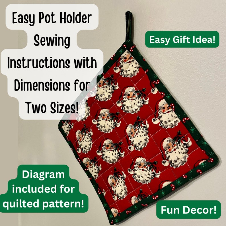 How to Sew a Pot Holder PDF Pattern | PDF Sewing a Pot Holder Guide ...