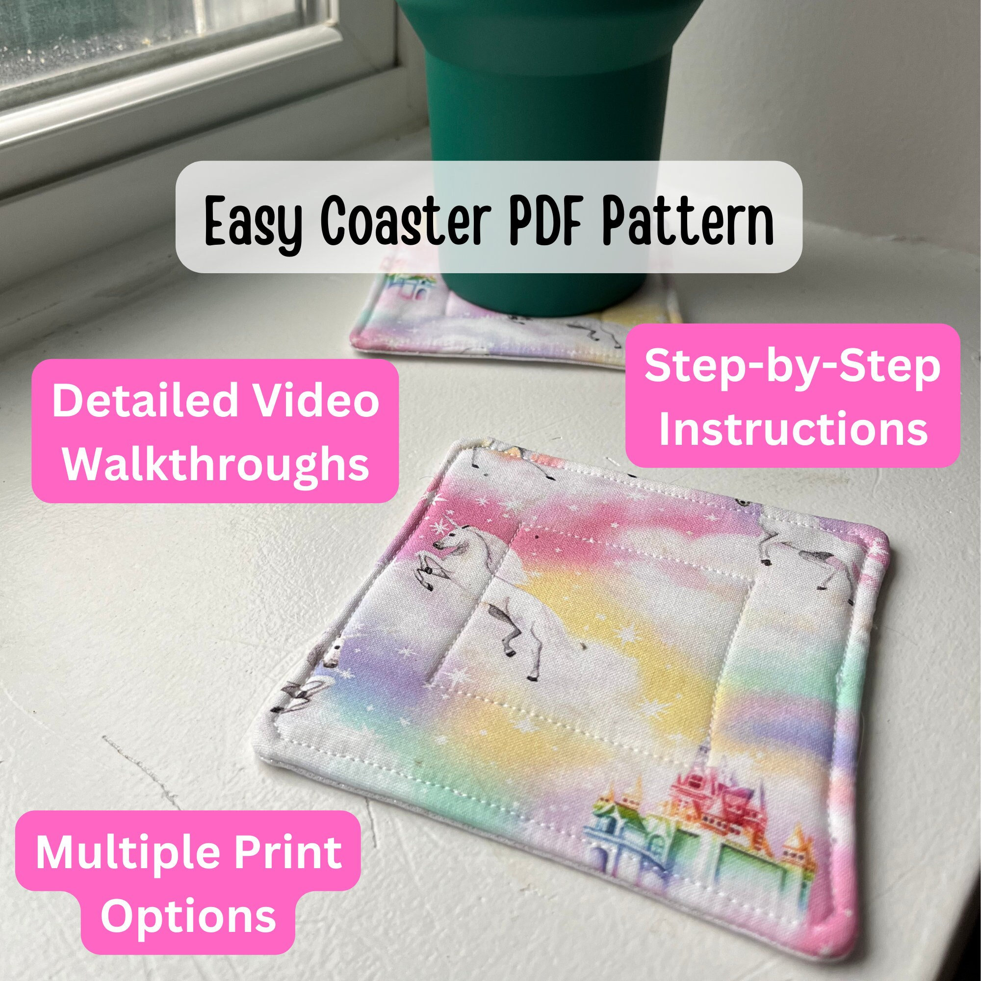 How to Sew a Set of Coasters PDF Pattern PDF Sew a Square Coaster ...