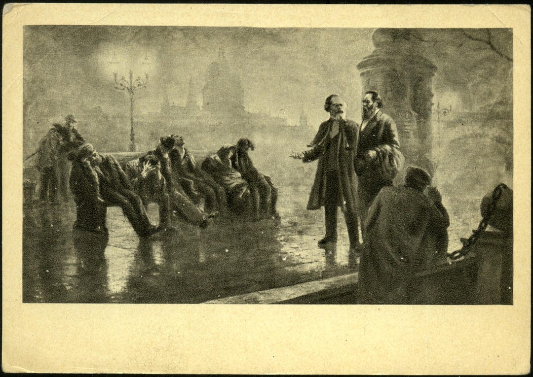 Karl Marx and Friedrich Engels Walk Around London England at Night ...