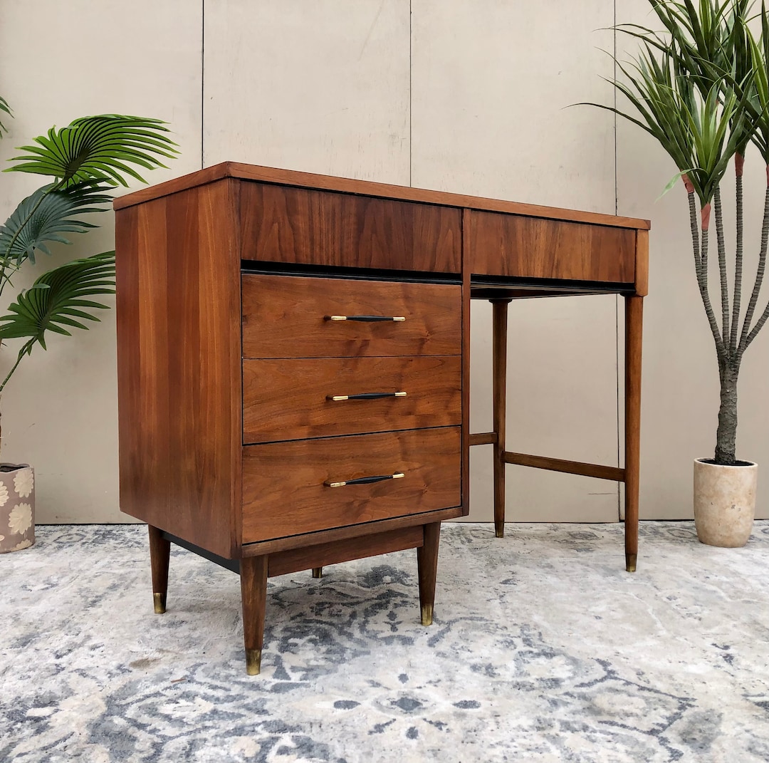 Vintage Mid Century Modern Petite Walnut Desk - Refinished - Etsy