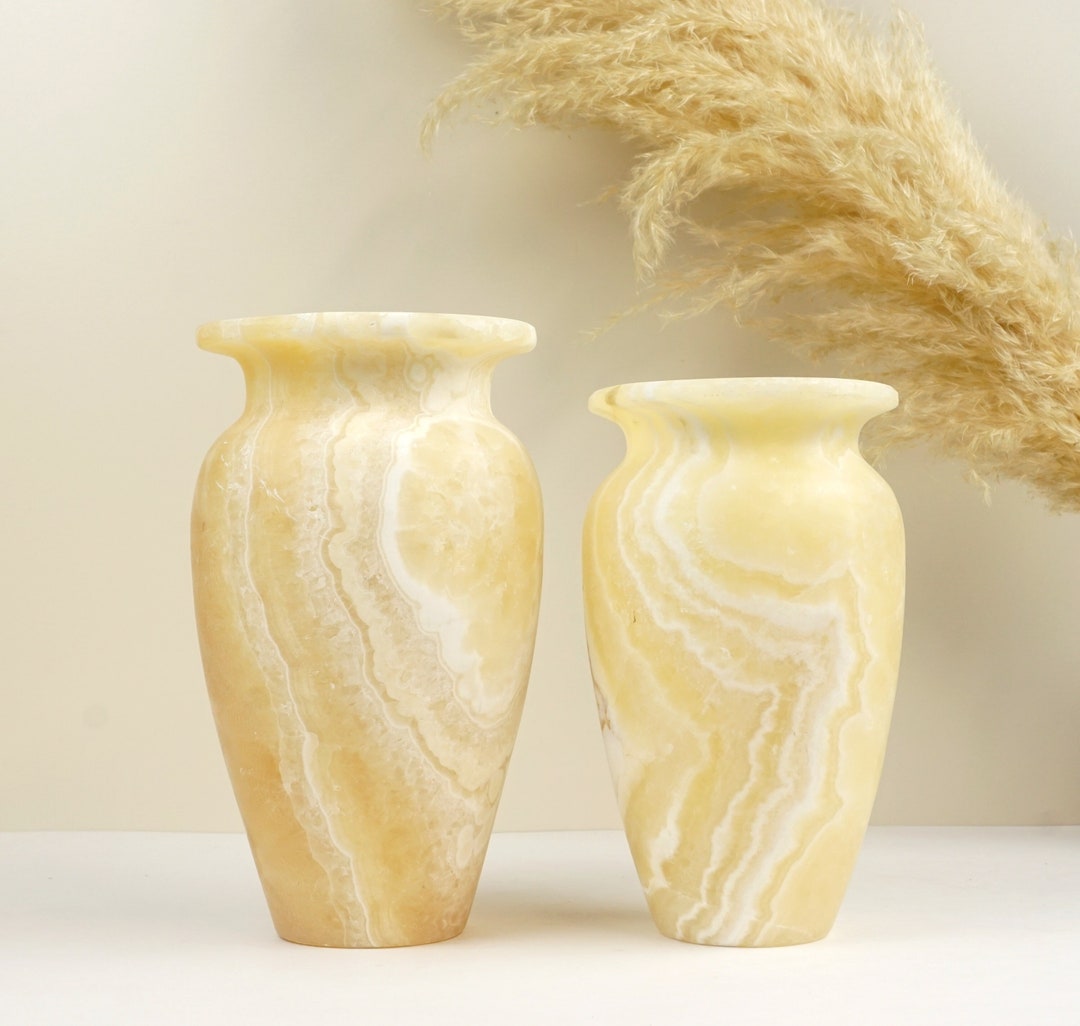 Vintage Handmade Alabaster Vessels, Large Lipped Stone Vase - Etsy