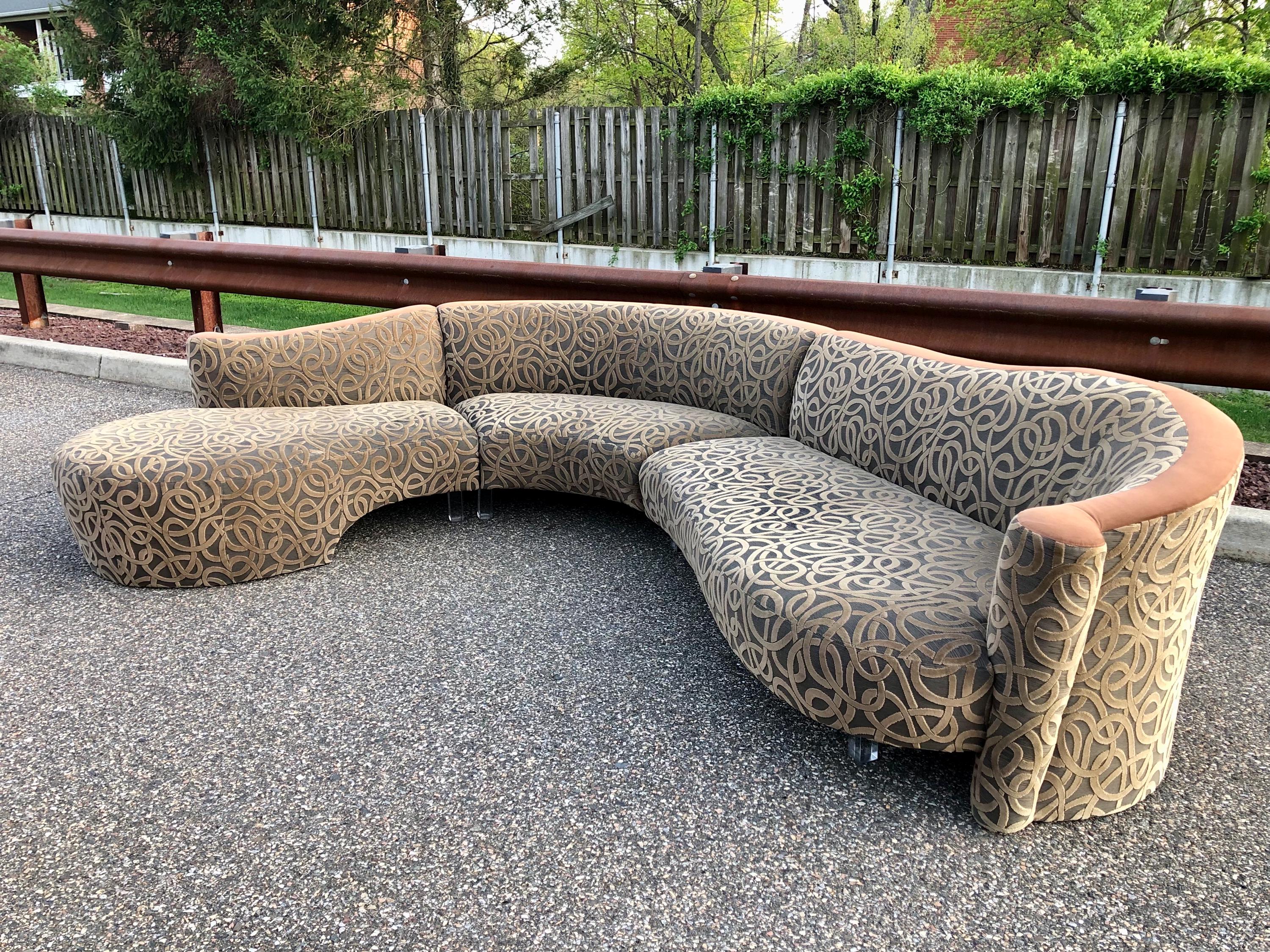 Vintage 1980s Post Modern Curved Cloud Sectional Sofa With Lucite Legs ...