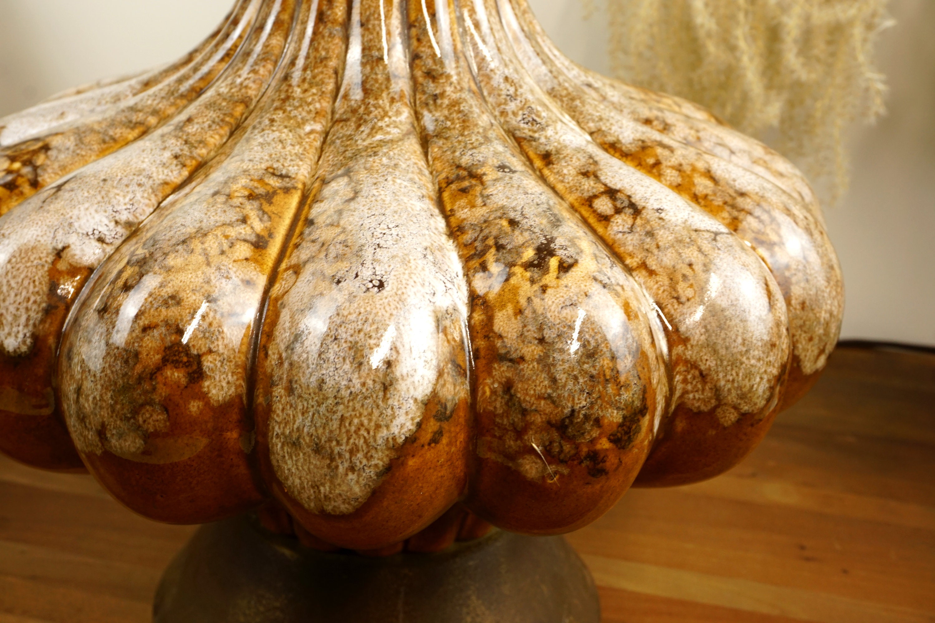 Vintage Mid Century Modern 1960s Table Lamp, Brown Drip Glaze, Gourd ...