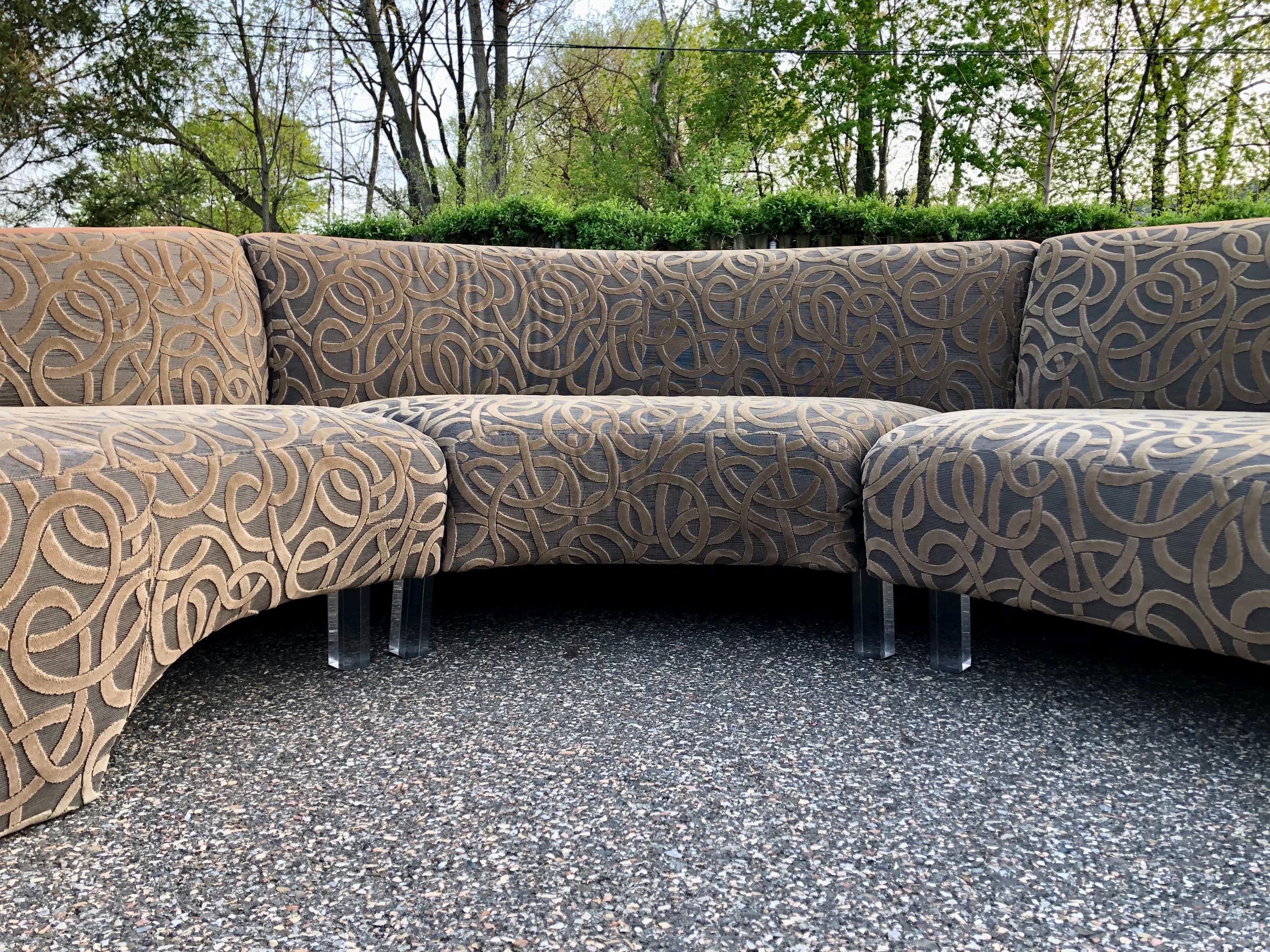 Vintage 1980s Post Modern Curved Cloud Sectional Sofa With Lucite Legs ...