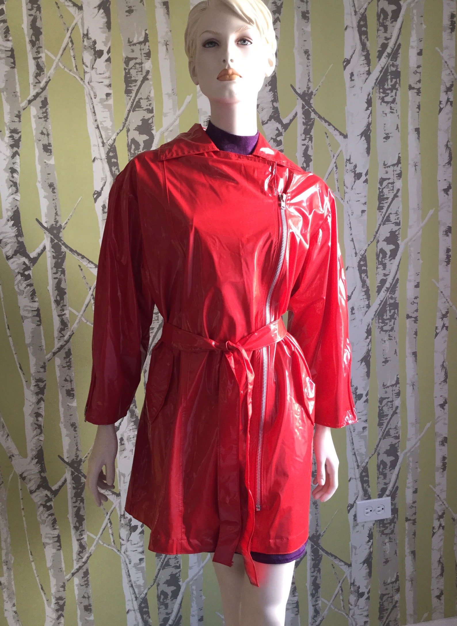 WIPPETTE Raincoat by Kenn Sporn Red Vinyl Angled Zipper W/ - Etsy UK